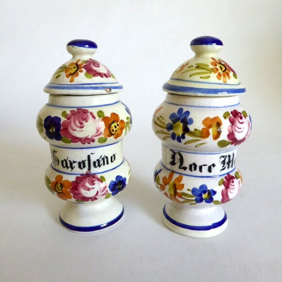 Kitchen | Vintage Italy Italian Majolica Apothecary Lidded Spice Jars ...